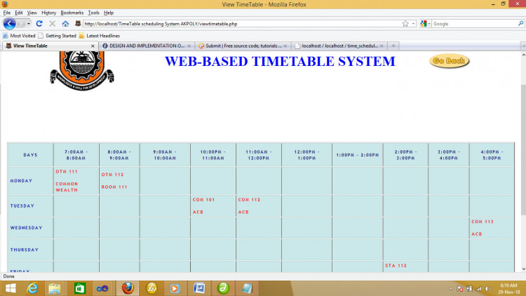 Web-Based Time Table Scheduling System for Tertiary Institution | SourceCodester